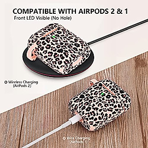AIRSPO Airpod Case Airpods Case Cover for Apple AirPods 2&1 Silicone Protective Skin Cute Airpod Case for Girls with Pom Pom Fur Ball Keychain/Strap/Accessories (Leopard Print+Fur Ball)