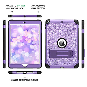 BENTOBEN for iPad 9th Generation Case with Kickstand, iPad 8th / 7th Generation Case Glitter Sparkly 3 Layers Shockproof Full Body Protective Girls Tablet Cover for iPad 10.2" 2021/2020/2019,Purple