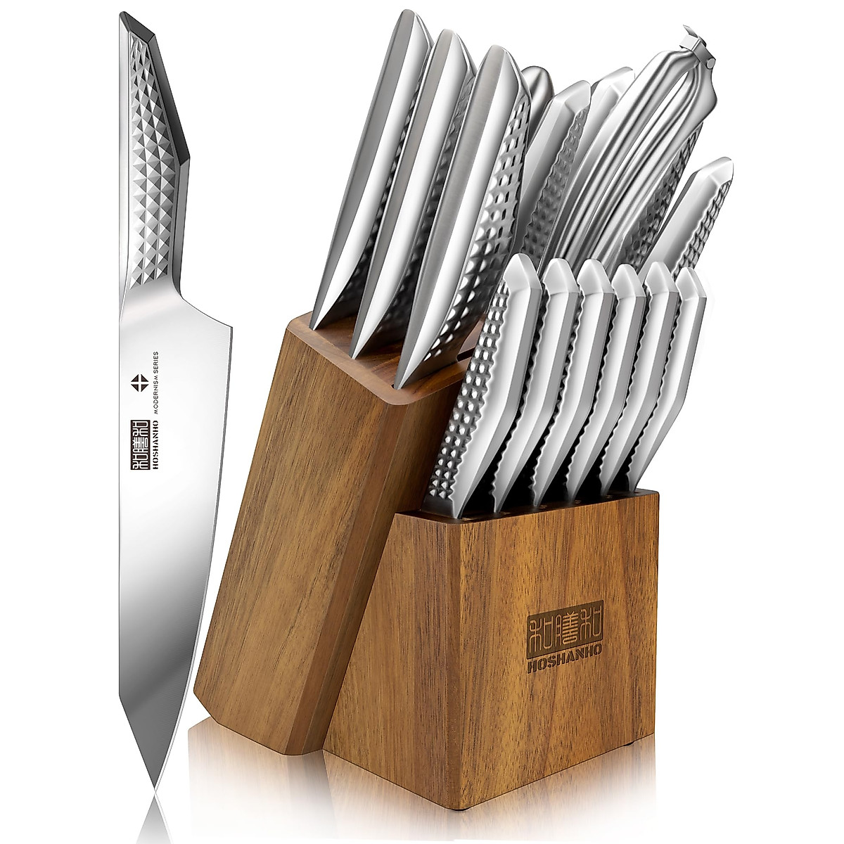 HOSHANHO Kitchen Knife Set with Block, 16-Piece Sharp Japanese Stainless Steel Chef Knife Set, Professional Knife Block Set with Sharpener