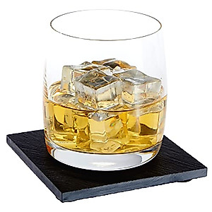 Set of 8 Square Black Slate Coasters with Holder for Coffee Table (4x4 in)