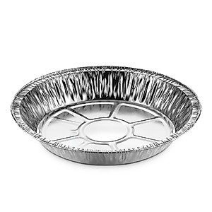 MontoPack 9” Aluminum Foil Pie Pans | Round Disposable Containers with Angled Walls for Tart Baking, Storing, Serving & Reheating | Freezer and Oven Safe, Recyclable | 50-Pack of Cake Tins