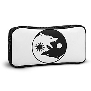 Wolf Yin Yang Sun Moon Pencil Case Stationery Pen Pouch Portable Makeup Storage Bag Organizer Gift