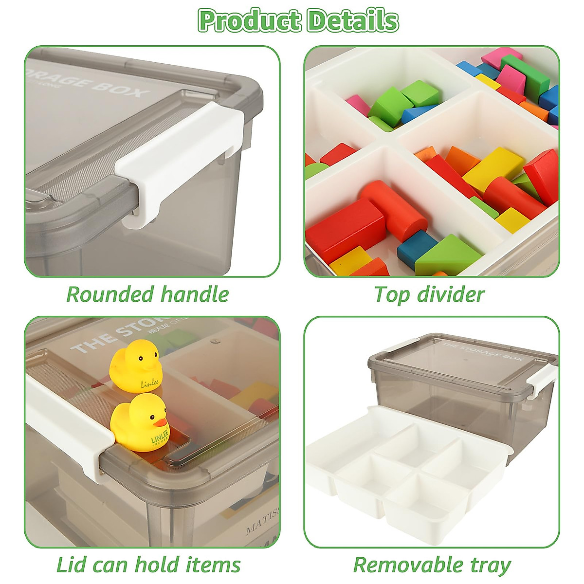 ACXFOND 1PCS Plastic Storage Box with Removable Tray Grey Craft Organizers and Storage 17 QT Storage Containers for Arts and Crafts Supplies, Lego, Stationery, Kids Building Blocks, Sewing Kit