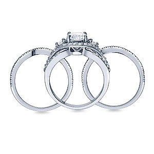 BERRICLE Sterling Silver 3-Stone Wedding Engagement Rings Round Cubic Zirconia CZ Ring Set for Women, Rhodium Plated Size 7.5