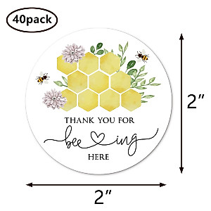 Bee Thank You for Beeing Here Stickers, 2 inch Wedding Bridal Baby Shower Party Labels 40pack