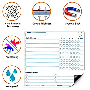 Lilymeche Concept - Magnetic Chore Chart 2 Pcs Dry Erase Behavior Charts, 1 Whiteboard & 5 Magnetic Markers, Reward Chart for Adults & Kids for School, Home and Office, Daily Planner Schedule Board.