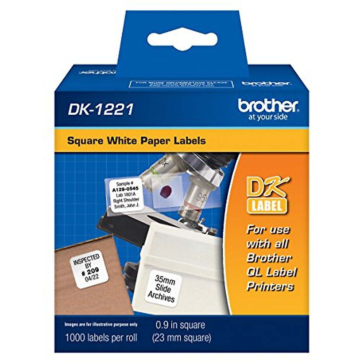 Brother DK1221 Square Paper Labels, 1000 Labels , White