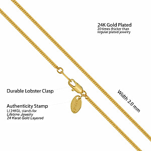 LIFETIME JEWELRY Crushed Herringbone Chain Necklaces for Women and Men 24k Gold Plated (20 inches, 2mm, Gold)