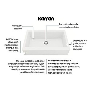 Karran QAR-740 Retrofit Farmhouse/Apron-Front Quartz Composite 34 in. Single Bowl Kitchen Sink Kit in White