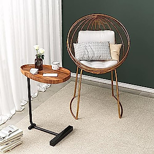 TRUNYAQI C Shaped Bed Side Table, Small Spaces End Table for Sofa and Bedside, Couch Tables That Slide Under, Small Coffee Side Table for Bedroom Living Room, 18”L X 12”W Tabletop (Brown+Black)