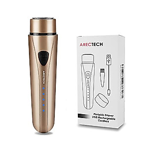 ARECTECH Mini Portable Shaver Pocket Razors Electric Razor for Men USB Rechargeable LED Battery Display Best for Travel Shaves Touch Up Shaves Cordless Gold