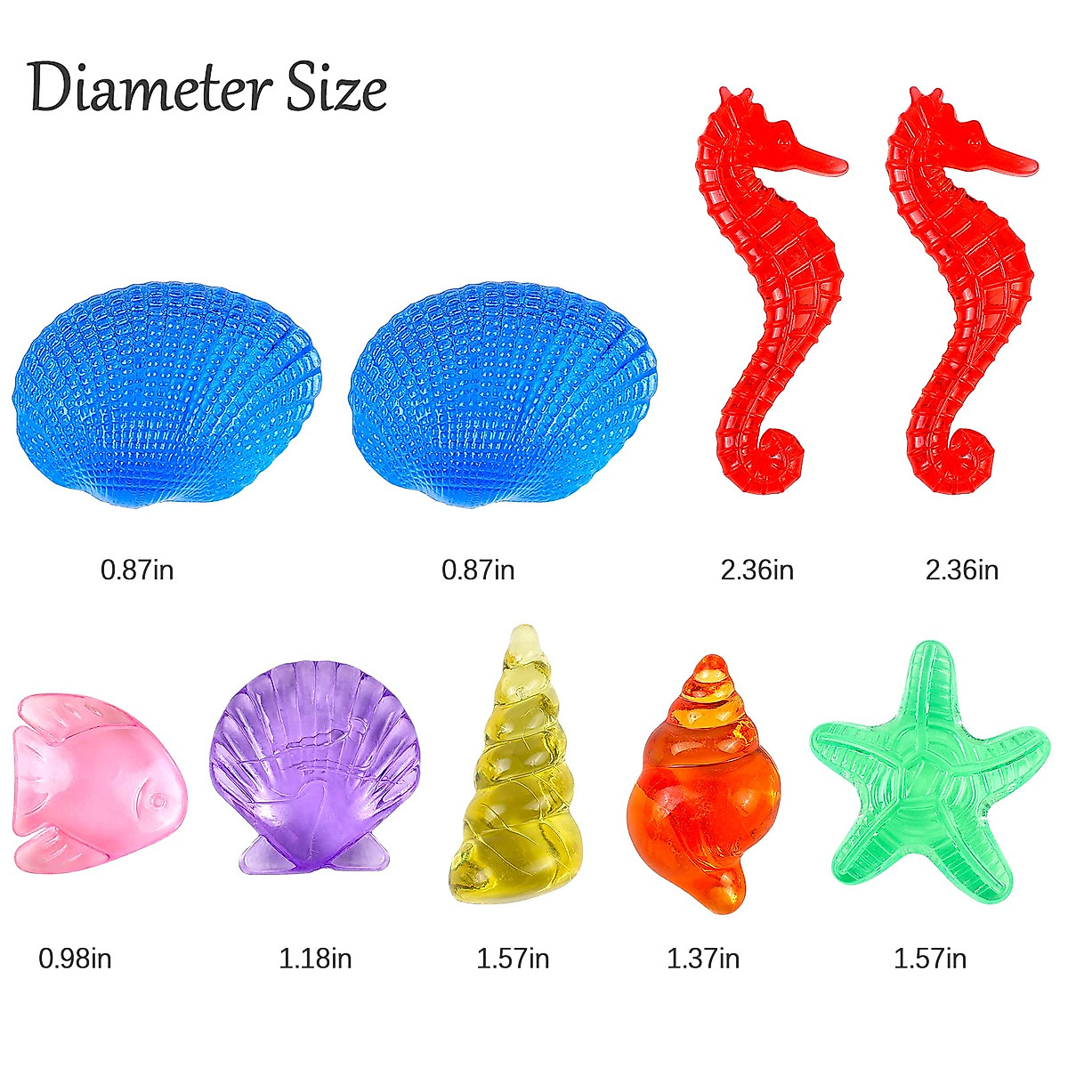 HAPTIME 100 Pcs Sensory Bin Filler, Mini Resin Figures, Plastic Seashells Under The Sea, Little Mermaid Table Decorations, Sea Shells for Crafting, Vase Filler, Diving Gem Pool Toys for Kids