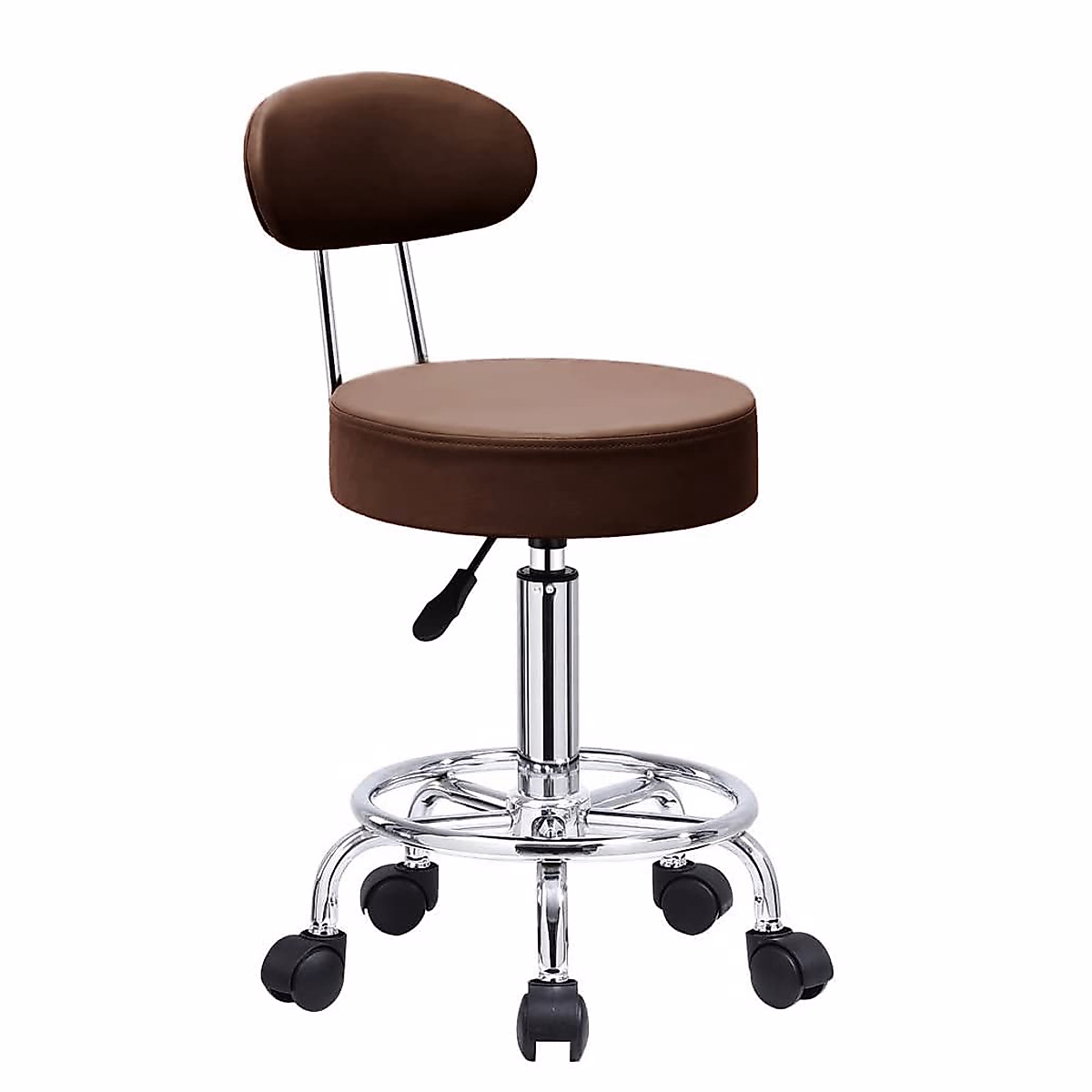 LA FEIER Adjustable Beauty Rolling Swivel Salon Cushioned Medical Stool Chair Seat with PU Leather , Footrest and Backrest , Chrome Metal Base for Drafting Massage Facial Spa Tattoo (Black)