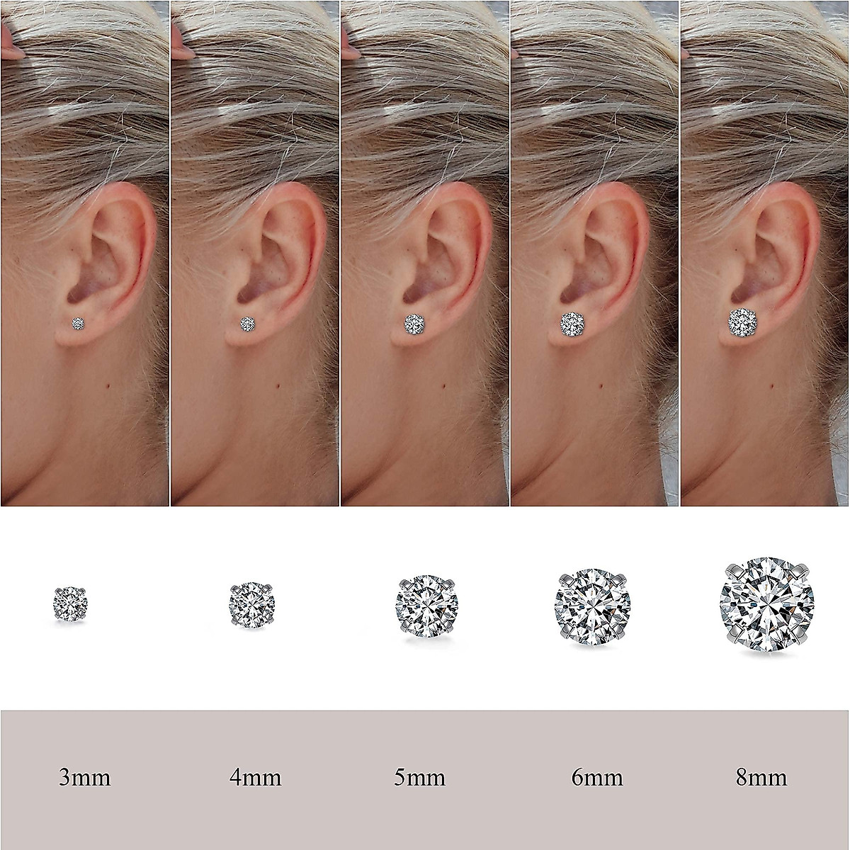 Top Plaza Silver Stainless Steel Stud Earrings for Women Men Round Cubic Zirconia Hypoallergenic CZ Stud Earring Set 3mm-8mm