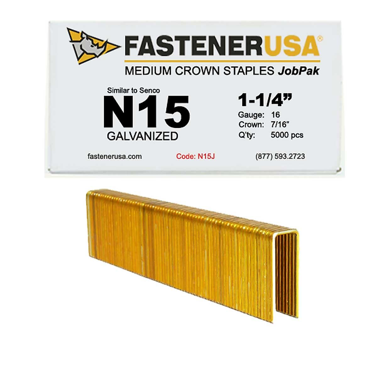 1-1/4" Leg x 7/16" Crown 16GA GALV N15 Staples 5,000ct | N15J