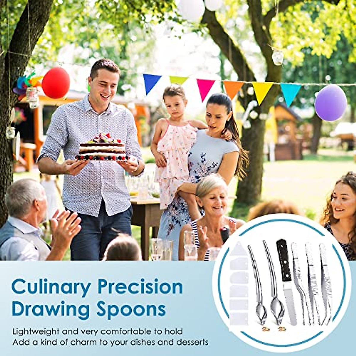 12 Pieces Culinary Precision Drawing Spoons Drizzle Decorating Spoons Stainless Steel Cooking Tweezers Plastic Dough Scrapers Set Wood Icing Spatula for Food Culinary Plating Decorating