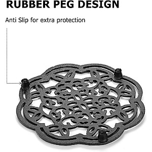 Yopay 2 Pack Cast Iron Trivet Heavy Duty, 7.7 inch Round Metal Trivet for Hot Pans or Teapot, Rustproof Pot Stands Holders with Rubber Pegs for Countertop, Dining Table, Kitchen Farmhouse Decoration