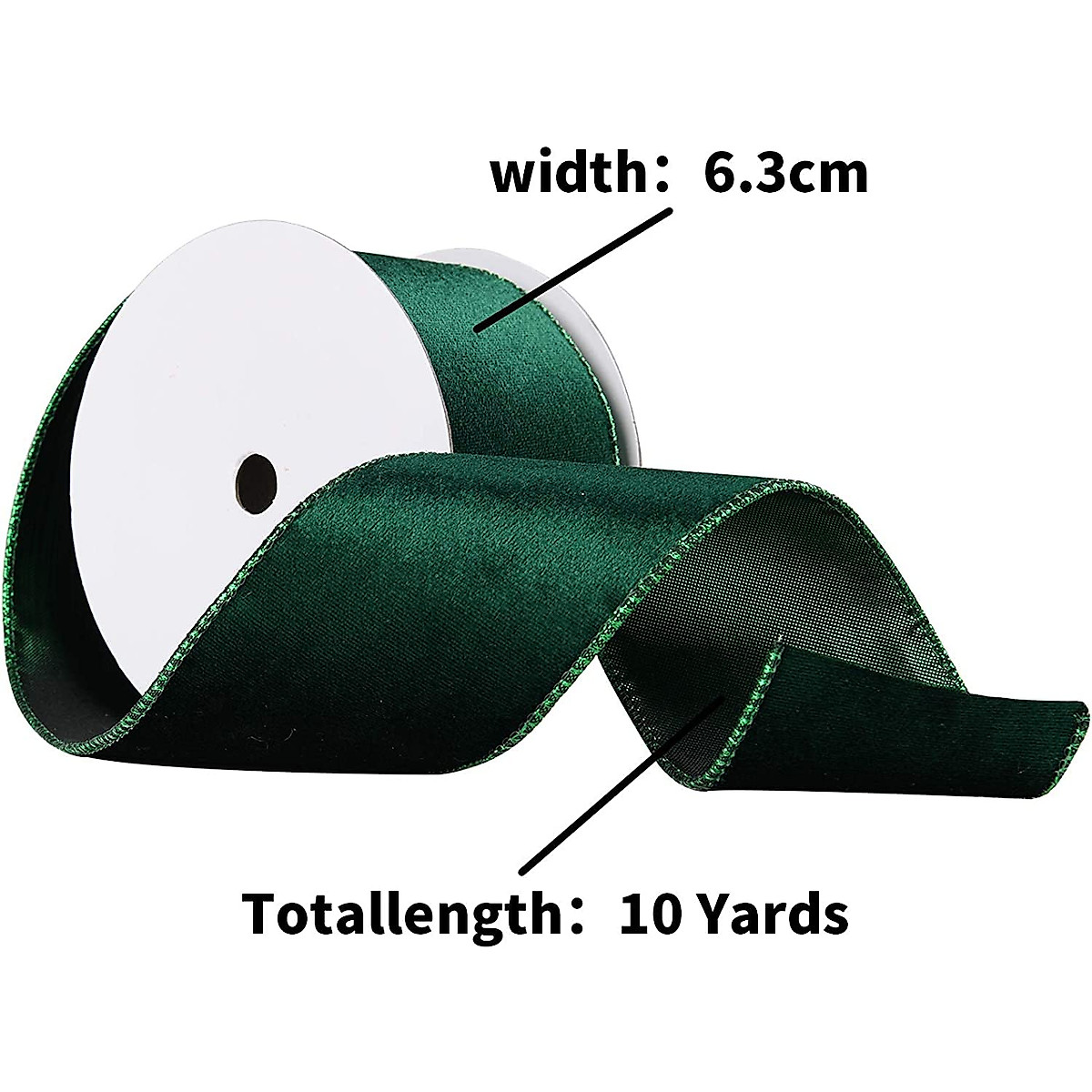 2.5Inch X 10 Yards Christmas Velvet Ribbon,2.5" Wide Wired Ribbon for Christmas Crafts Decoration, Wrapping Crafts (Green)