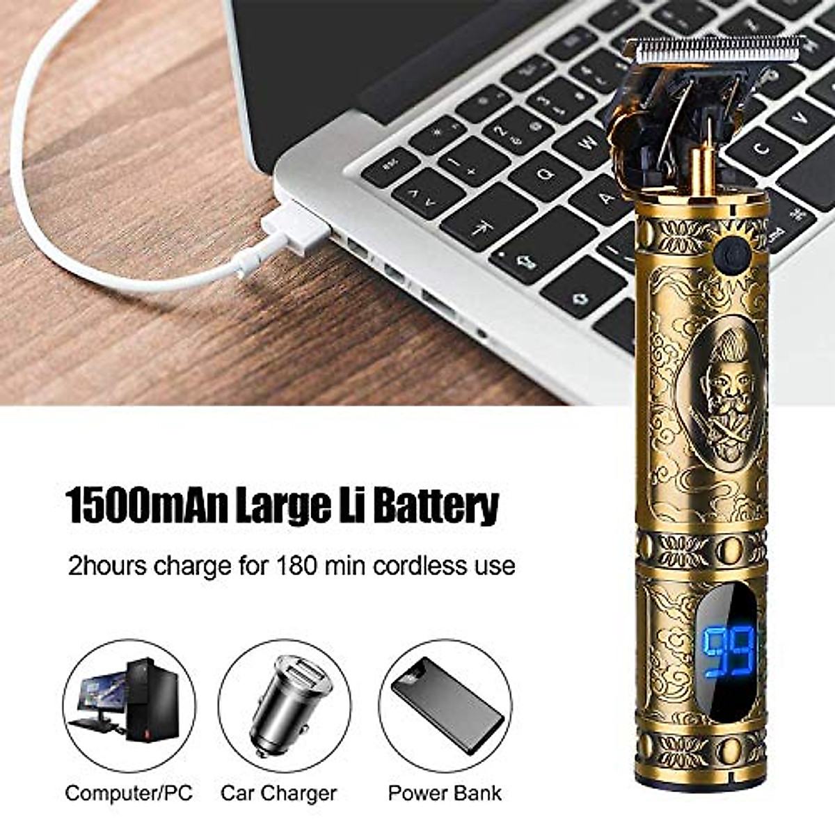 Suttik Professional Hair & Beard Trimmer for Barber, T-Blade Hair Edgers Clippers, Gold Knight Close-Cutting Trimmers, Cordless Clippers for Hair Cutting, Gift for Men