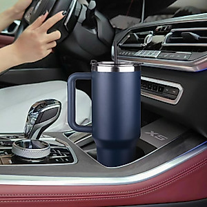 StarSpeed 40 oz Tumbler with Handle and Straw Lid | Stainless Steel Water Bottle Travel Mug Reusable Insulated Cup With Lid And Straw, Keep Cold Heat and Ice for Hours(40oz,Indigo)…