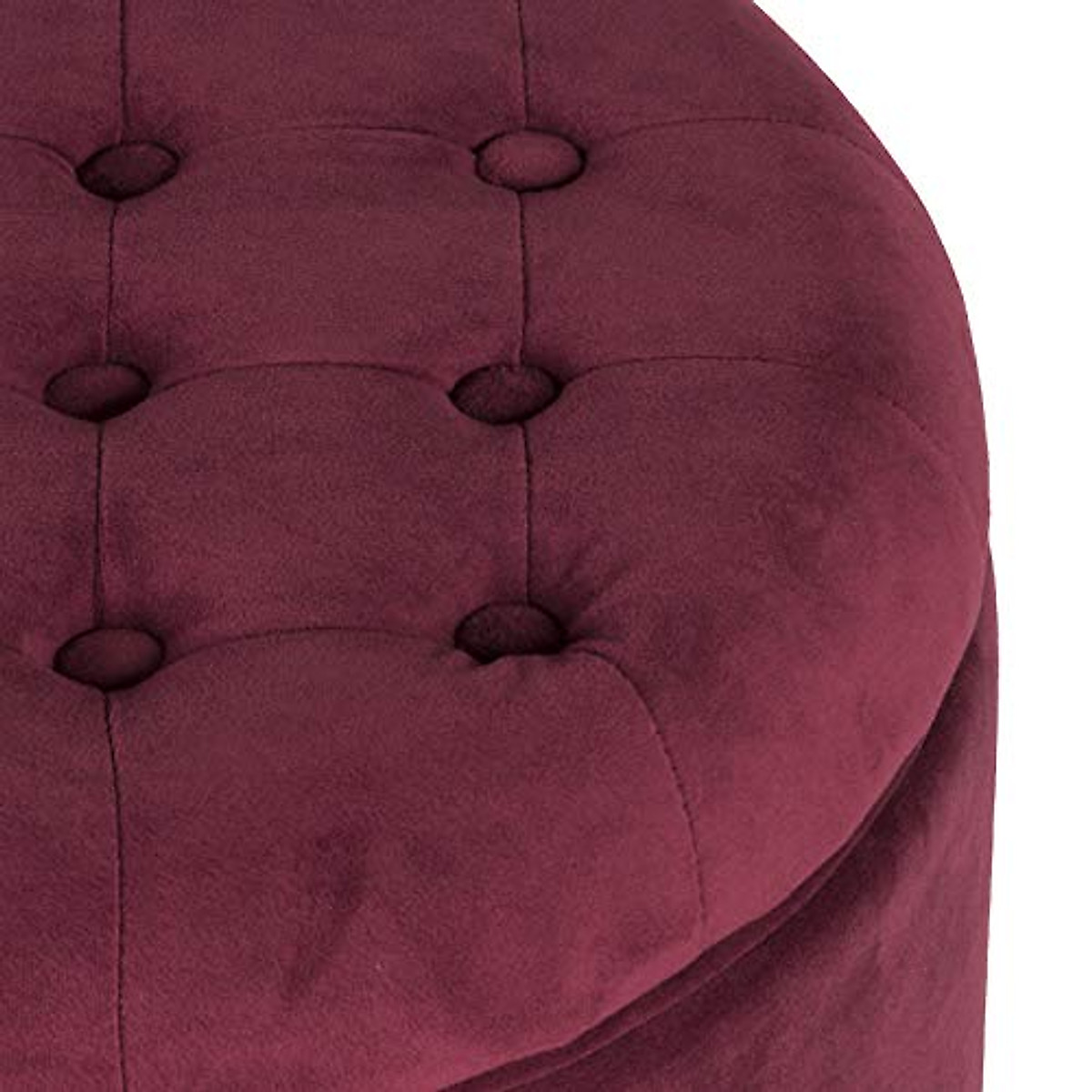 Homepop Home Decor | Upholstered Round Velvet Tufted Foot Rest Ottoman | Ottoman with Storage for Living Room & Bedroom | Decorative Home Furniture, Burgundy Small