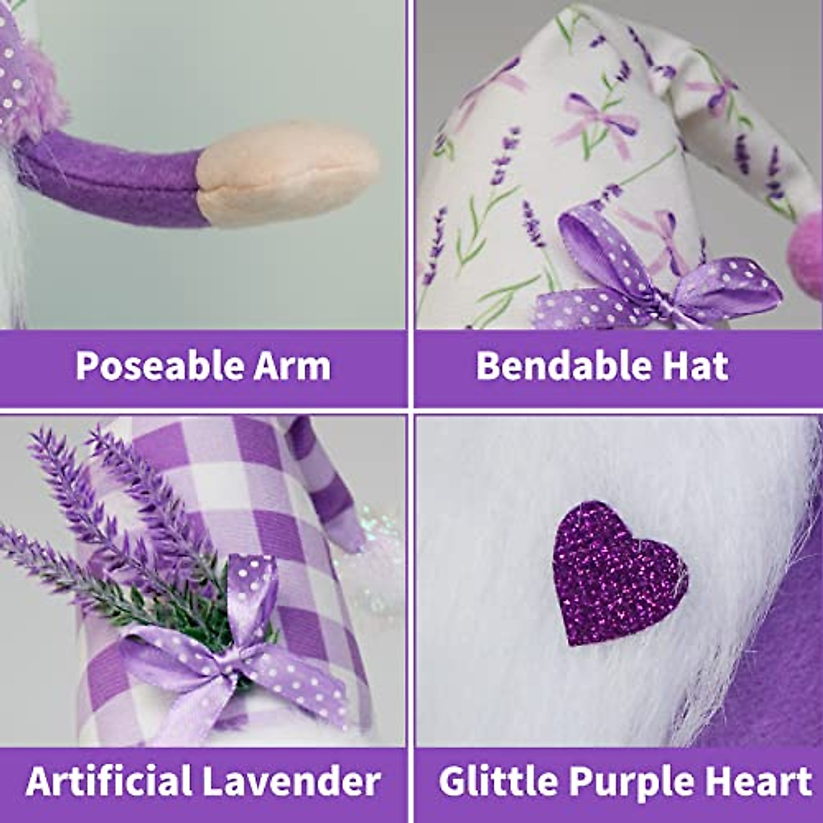 Lavender Gnomes Decor,Spring Gnome Decorations for Home,Scandinavian Tomte Doll Flower Gnomes,Garden Gnome Decor, Summer Gnome Tiered Tray Decor,Gnome Gifts for Woman