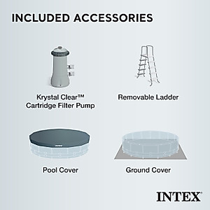 Intex 26723EH Prism Frame Premium Above Ground Swimming Pool Set: 15ft x 42in – Includes 1000 GPH Cartridge Filter Pump – Removable Ladder – Pool Cover – Ground Cloth