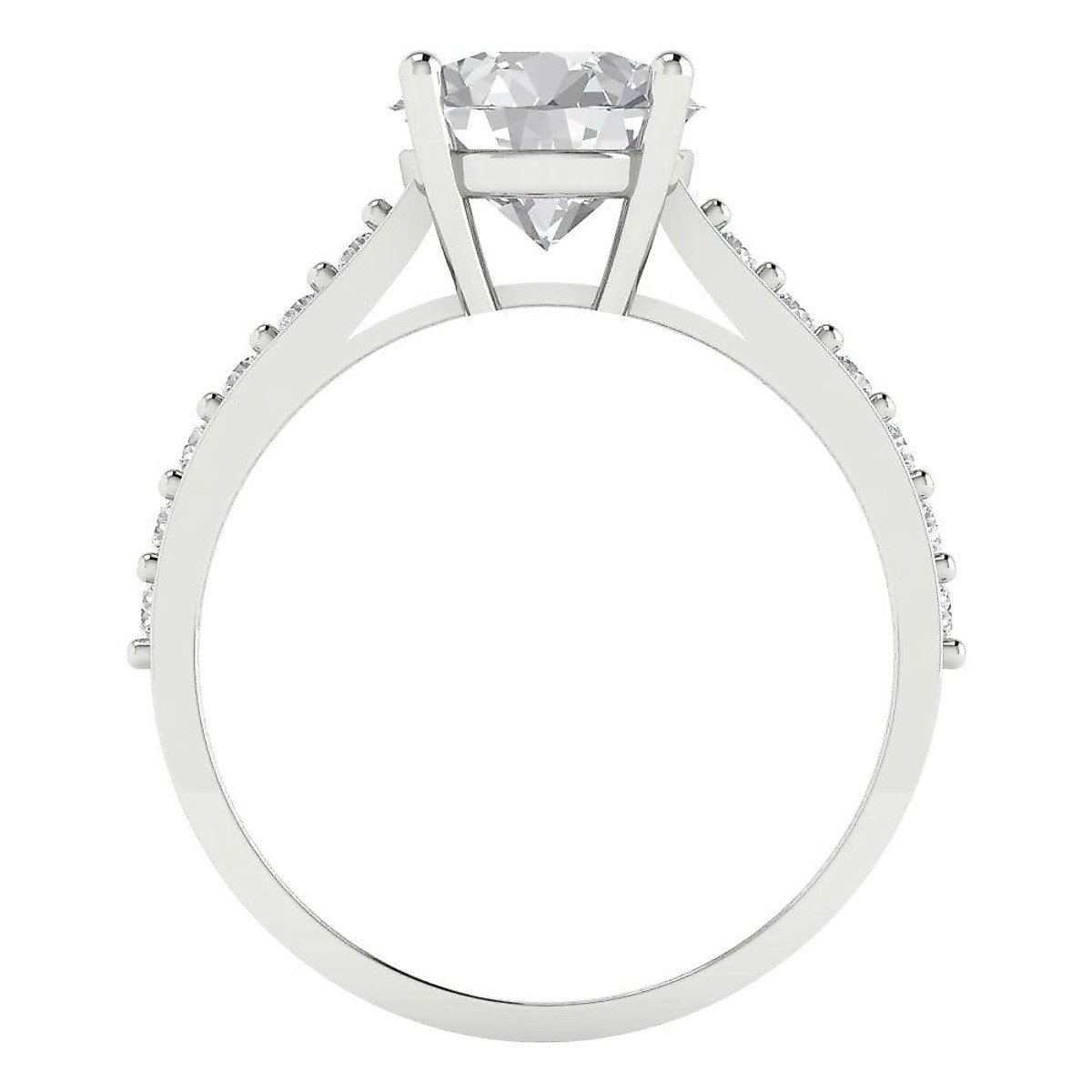 2.18 Ct Round Cut Clear Simulated Diamond 14K White Gold Solitaire with Accents Engagement Promise Bridal Ring Size 7