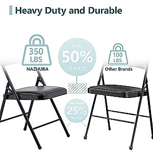 Nazhura 4 Pack Folding Chairs with Padded Cushion and Back, Khaki Metal Chairs with Comfortable Cushion and Durable Steel Frame for Home and Office, for Indoor and Outdoor Events (Black, 4 Pack)