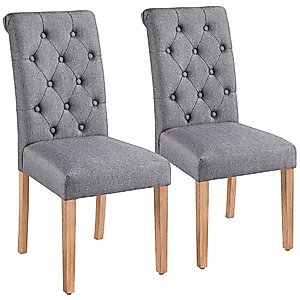 Yaheetech Dining Chairs Set of 2 Fabric Upholstered Dining Chairs High Back Padded Chairs Button Tufted Parsons Kitchen Chairs With Solid Wood Legs for Home, Dining Room, Kitchen, Dark Gray(1 package)