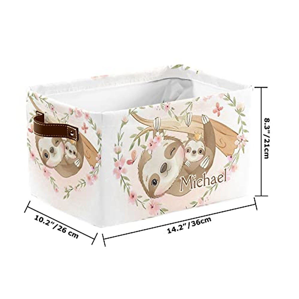 Personalized Sloth Love Mom Storage Basket Bin with Name Large Storage Cube Box with Handles for Home Office Bedroom Closet Shelves(1 Pack)