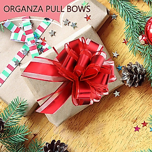 AMCAMI 20 Pieces Large Red Pull Bows for Gift Wrapping Christmas Gift Bows Organza Pull Bow for Xmas Gift Decoration Big Red Ribbon Bows for Wedding Party Birthdays Holidays