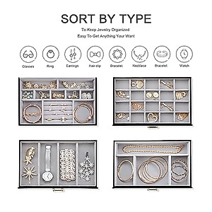V-LAFUY Jewelry Organizer Box with Mirror, Large Jewelry Organizers and Storage, Jewelry Organizer for Rings Earrings Necklaces Glasses Bracelets Watches, Black Mirror