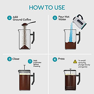 Large French Press Coffee Maker - French Press Stainless Steel - Insulated French Coffee Press, Metal French Press Large - 50oz 1.5L (Black)