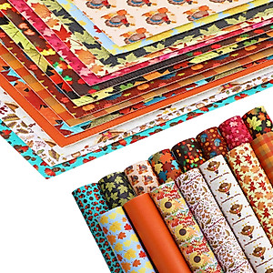 15 Pieces Thanksgiving Faux Leather Sheets Printed Fall Leaves Printed Leather Sheets for DIY, 8.3 x 6.3 Inch