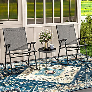 Giantex Folding Rocking Chairs Set of 2 - High Back Patio Rocking Chairs w/Armrests and Footrests, Breathable Back Rest, Portable Porch Rockers for Camping, Garden, Yard, Lawn, Max Load 330 LBS