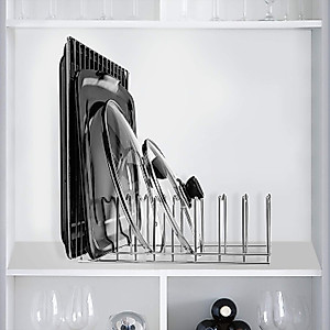 Pot Lids/Pan Holder Organizer, Stainless Steel Kitchen Cooking Top Cover Rack Storage for Cutting Board, Baking Sheet, Skillet, Cookware, Stand in Cupboard/ Cabinet on Countertop (stainless steel, 2)