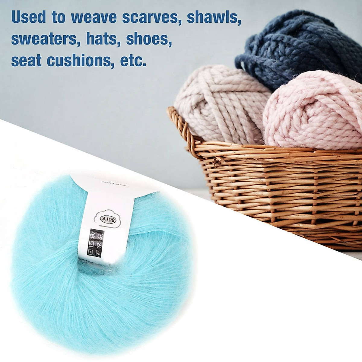 Wool Yarn, Soft Lightweight Knitting Yarn, Angora Mohair Hand Washable Crochet Yarn for Hand Knitting, Anti Pilling and Anti Shrinkage Yarn for Weave Scarve, Shawl, Sweater, Hat