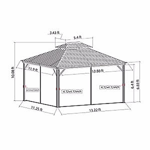 12' x 14' Hardtop Gazebo Outdoor Aluminum Gazebos with Galvanized Steel Double Canopy for Patios Deck Backyard,Curtains&Netting by domi outdoor living