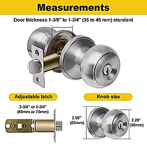 CML Hardware Keyed Entry Door Knob Set, Entrance Door Lock in Solid Stainless Steel for Exterior and Interior, Round Ball Handle, 1 Pack