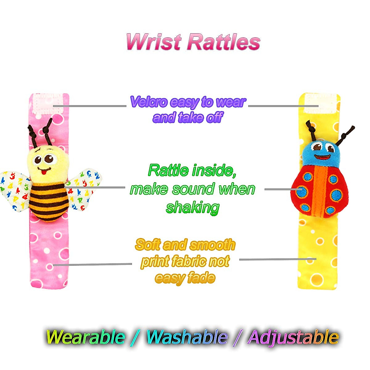 Baby Rattle Toys Soft Foot Finder Socks Wrists Rattles Ankle Leg Hand Arm Bracelet Activity Rattle Baby Shower Present Essentials for Neborn Baby Infant Boy Girl Bebe (4pcs-B)