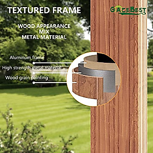 GAZEBEST 10' X 12' Permanent Hardtop Gazebo, Outdoor Galvanized Steel Double Roof Pavilion Canopy with Wood-Grain Coated Aluminum Frame and Privacy Curtains for Garden Patio,Backyard,Deck and Lawns