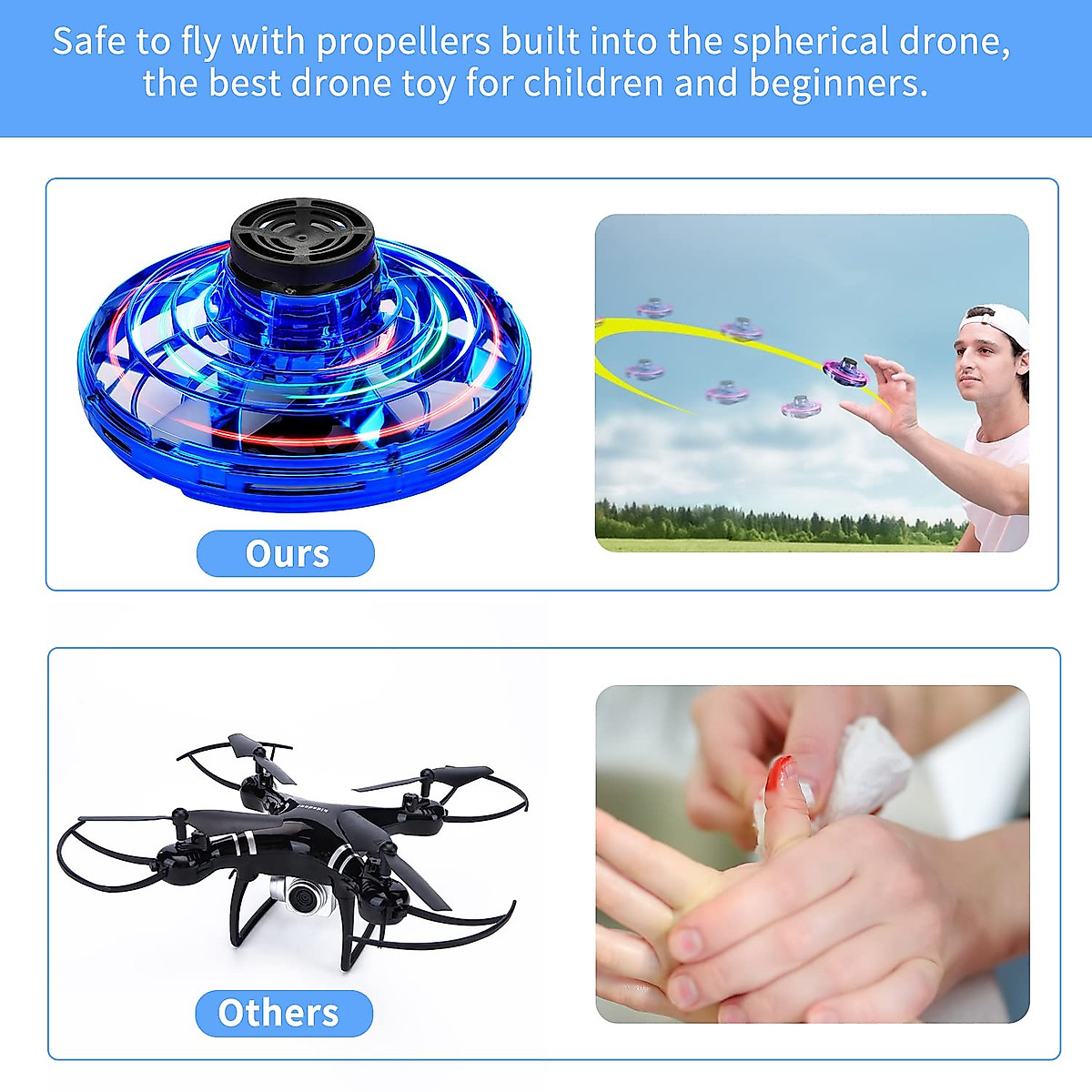 OBEST Flying Spinner UFO Mini Drone, Fidget Flying Spinner Hand Operated Drones Indoor Outdoor Cool Stuff, Mini Drones Toys Birthday Gifts for Kids Ages 8+