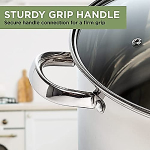 Ecolution Stainless Steel Stock Pot with Encapsulated Bottom Matching Tempered Glass Steam Vented Lids, Made Without PFOA, Dishwasher Safe, 5-Quart, Silver