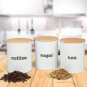 Kitchen Canister Set with Air Tight Bamboo Lids- 3 Food Storage Containers for Coffee, Tea and Sugar