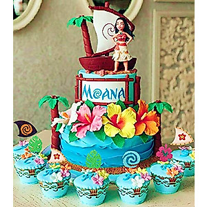 30 Pcs JeVenis Glittery Moana Inspired Cupcake Toppers Moana Cake Toppers Hawaiian Birthday Party Decoration for Tropical Luau Summer Party Baby Shower Wedding