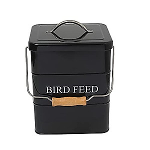 Morezi Bird seed and feed storage tin with lid Included - white-coated carbon steel - tight fitting lids - storage canister tins - Black