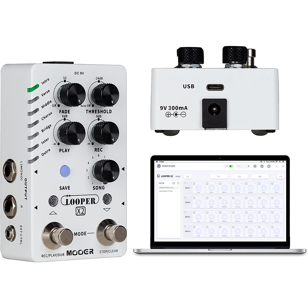 MOOER Looper X2 Stereo Electric Guitar Loop Pedal, Bass Guitar Looper Pedal, Acoustic Guitar Looper Pedal with 11 Banks, 300 Minutes, 77 save slots, Fade Out Function for practice and live show