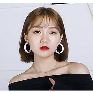 PEXKO Earrings Acrylic Marbled Earring Leopard Round Hoop Earrings (White)