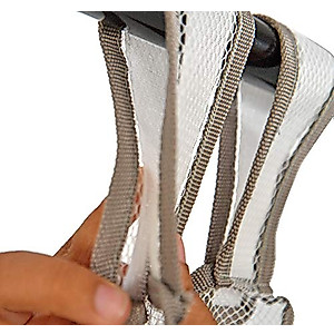 Home-X Hanging Mesh Organizer with Six Pockets, Shower Caddy with Hook and Loop Hanger for Shower Rod, 58" L x 7" W, White/Gray